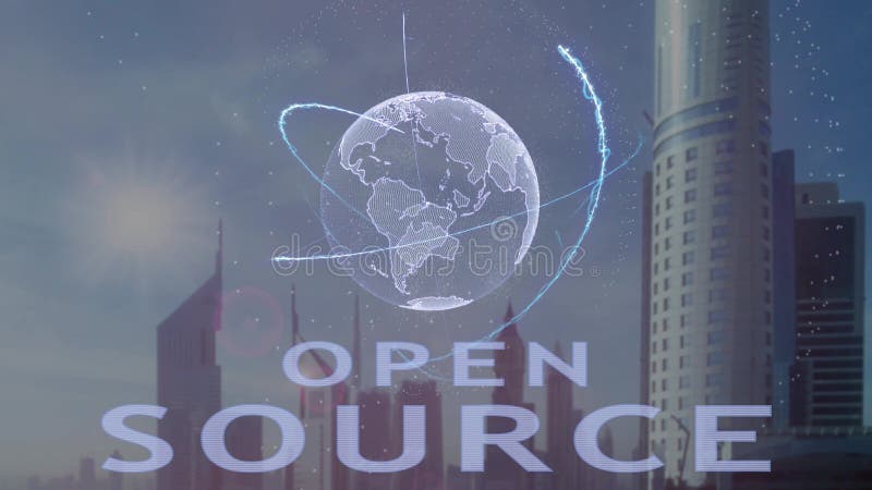 Open Source Text with 3d Hologram of the Planet Earth Against the ...