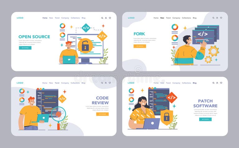 Open Source Web Banner or Landing Page Set. Software with Code Available Stock Illustration ...