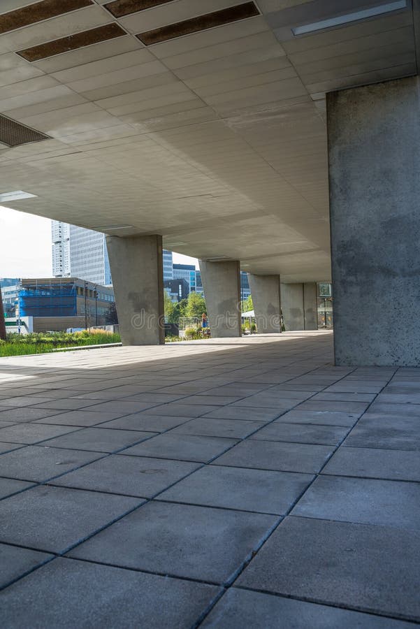 Open Space on the Base of the Skyscraper Building with a Maintenance ...