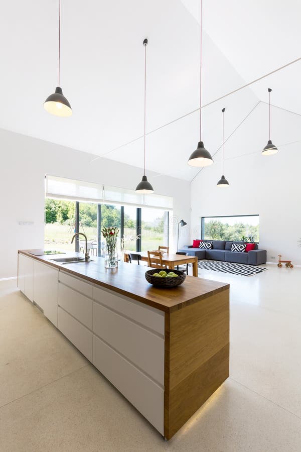 Open Space of Modern Interior Stock Image - Image of house, panoramic ...