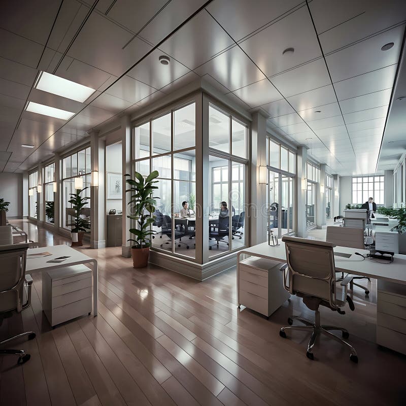 Open-space Modern Office, Multiple Computer Workstations, Ergonomic ...