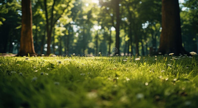Open Space Nature Backdrop of Green Grass with Trees Stock Image ...