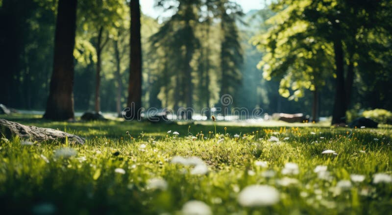 Open Space Nature Backdrop of Green Grass with Trees Stock Photo ...