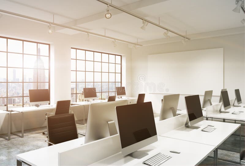 Open Space Office with Computers Stock Illustration - Illustration of ...