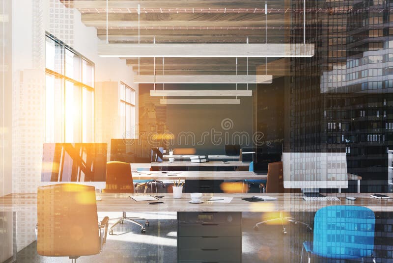 Open Space Office Environment, Computers Toned Stock Illustration ...