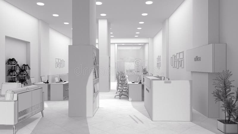 Office Interior Grid 3D Rendering Stock Illustration - Illustration of ...