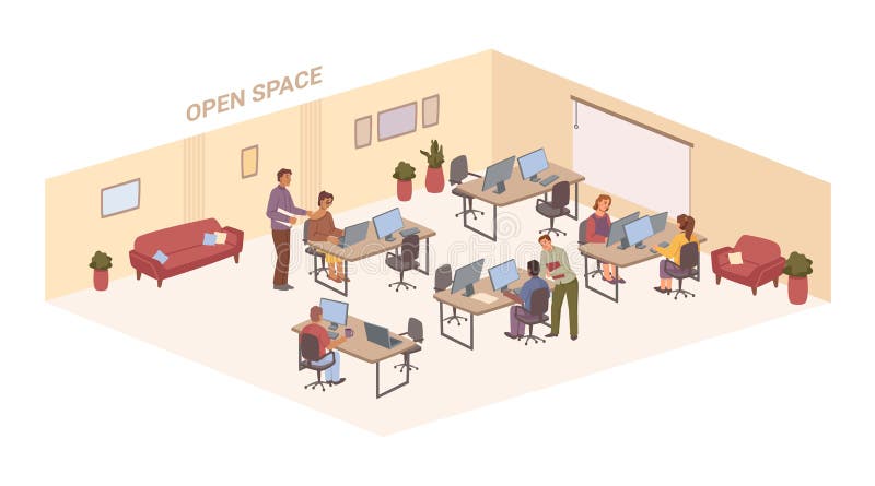 Open Space Office Interior Planning Area Vector Stock Vector ...
