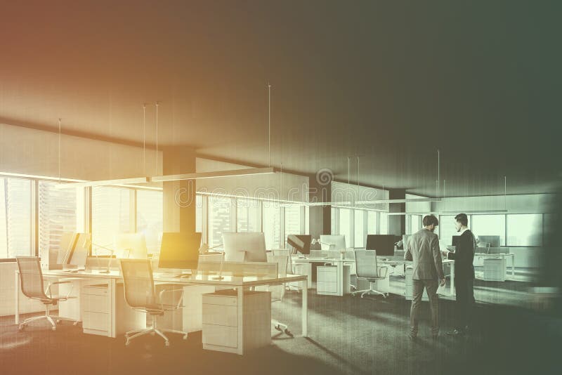 White Chairs Open Plan Office Corner, Dark Stock Image - Image of ...