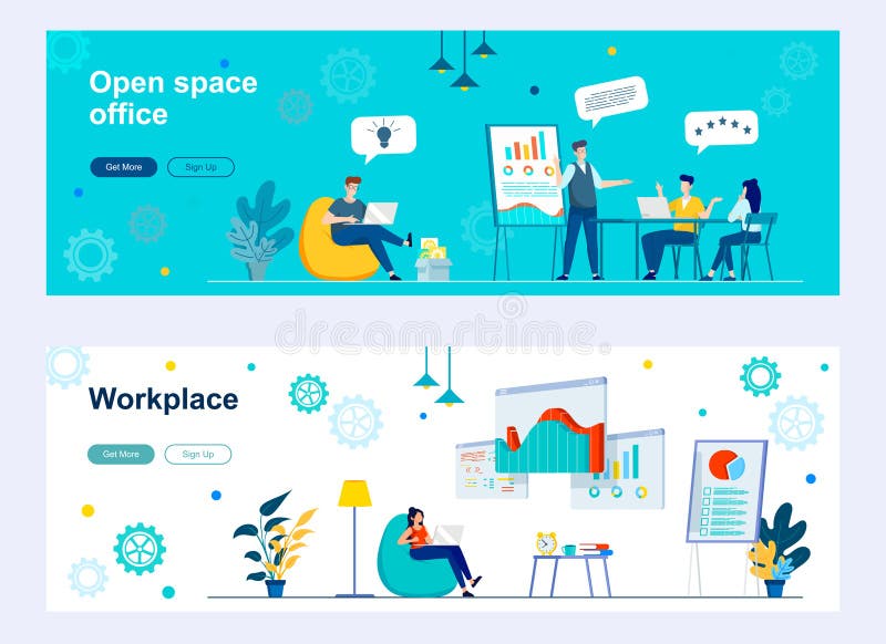 Open Space Office Landing Page with People Characters. Modern and ...