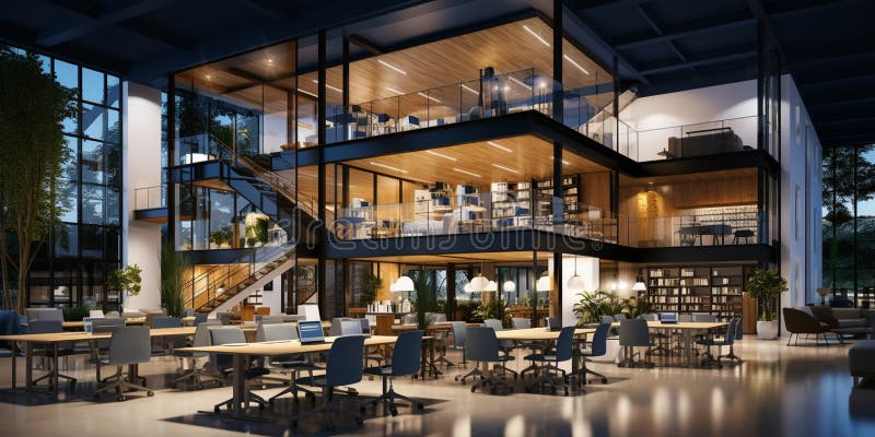 Open Space Office Room at Night 3d Rendering, Zoom Virtual Background ...