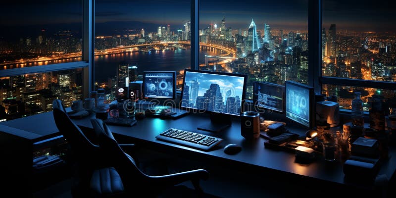 Open Space Office Room at Night 3d Rendering, Zoom Virtual Background ...