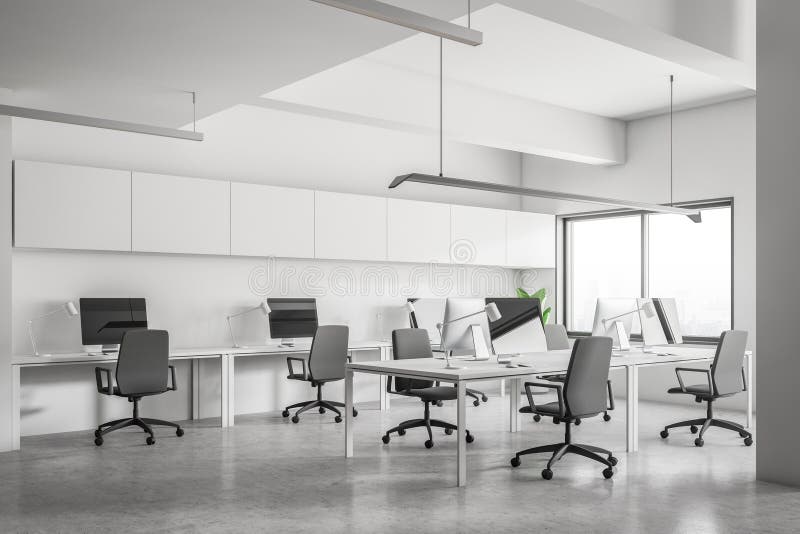 Open Space Office, Rows of Computers Stock Illustration - Illustration ...