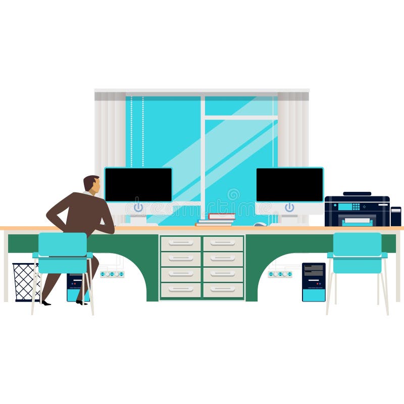 Open Space Office Vector Workplace Flat Icon Stock Vector ...