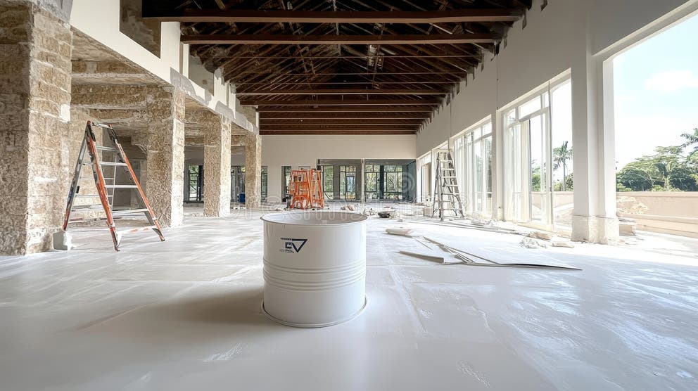 Open Space Renovation Construction Site with Primer Container, High ...