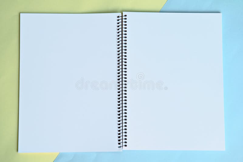 Open Spiral-bound Blank Notebook, Realistic Vector Mockup, Blue-yellow ...