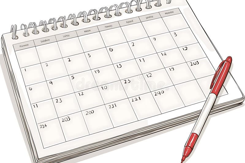 Open Spiral Bound Calendar with Red Pen Stock Illustration ...