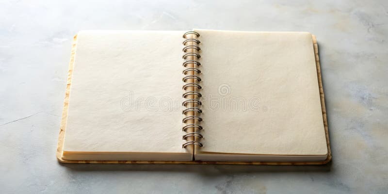 An Open Spiral-bound Notebook with Blank Off-white Pages Rests on a ...