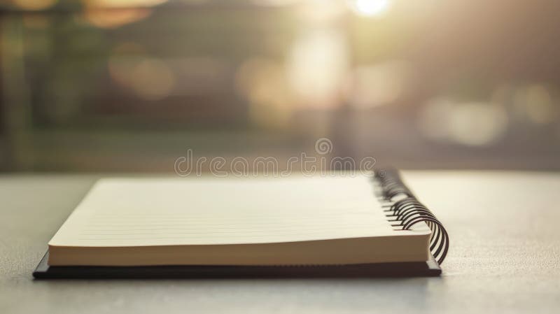 Open Spiral Notebook with Blank Pages on Table in Sunlit Setting ...