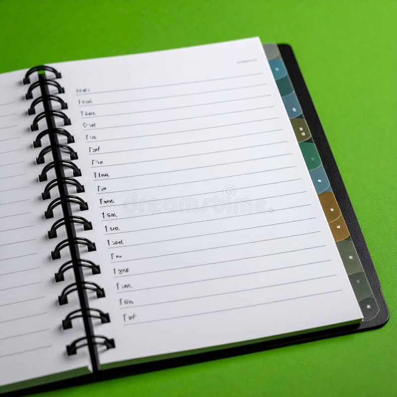 Open Spiral Notebook with Handwritten Schedule on Green Background ...