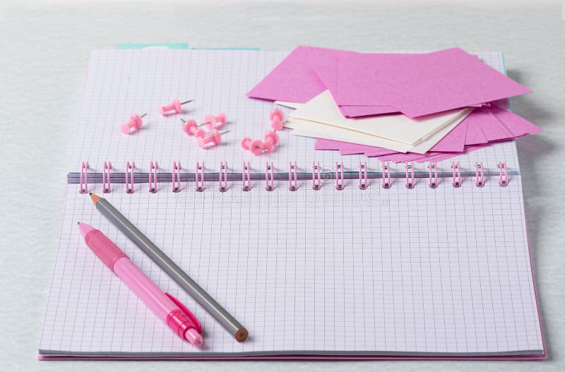 Open Pink Plaid Spiral Notebook with Pink Pen Full Frame. Mock Up with ...