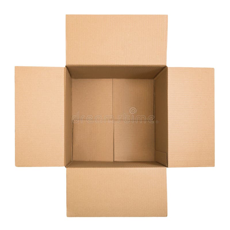 Square Cardboard Box in Female Hands. Top View, White Background Stock ...