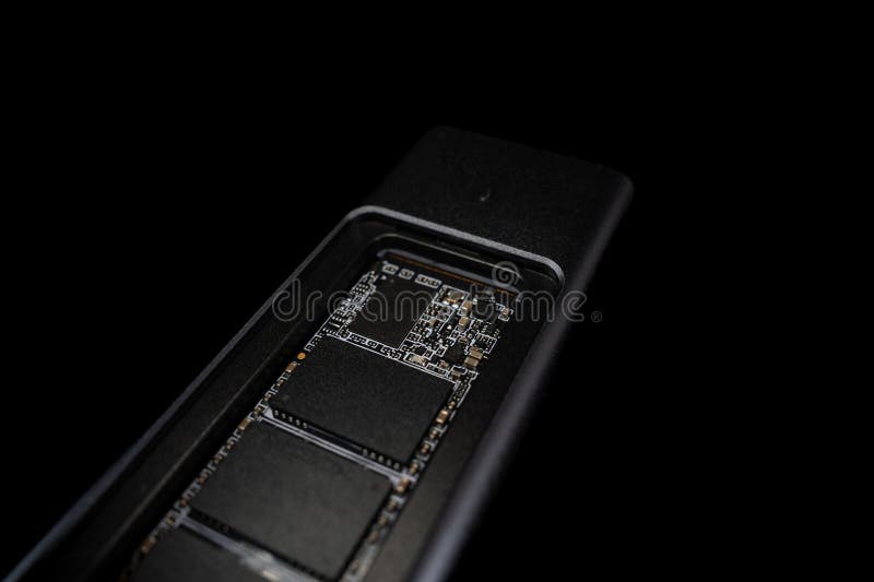 Open SSD Case with Inside High-Speed M.2 on Black Background, External ...