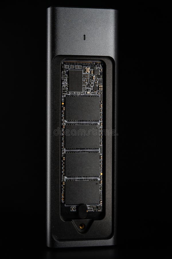 Open SSD Case with Inside High-Speed M.2 on Black Background, External ...