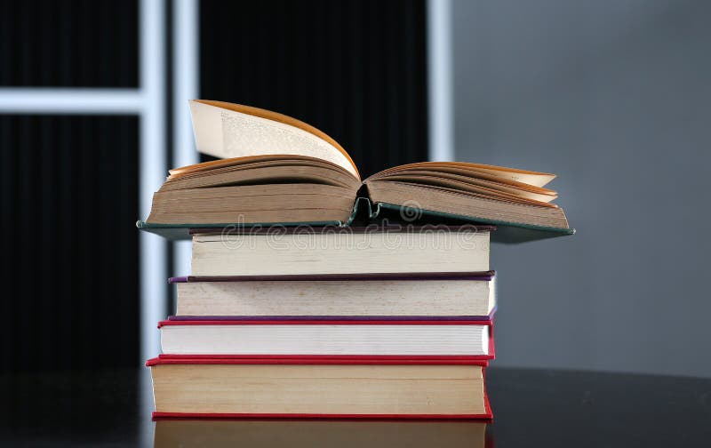 Stack of Hardback Books on Wooden Table. Stock Photo - Image of learn ...
