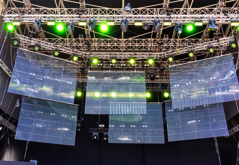 Open Stage with Flat Screens for Broadcasting of Concert or Event Stock ...