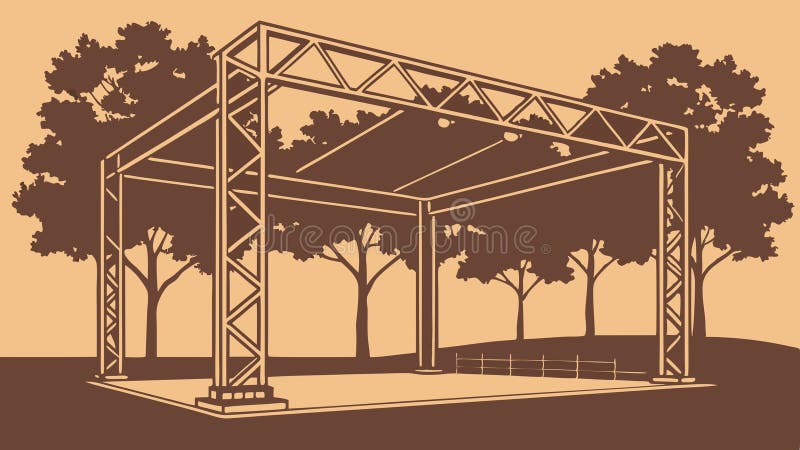 Open Stage Truss Structure in Forest Clearing Vector, Outdoor Event ...