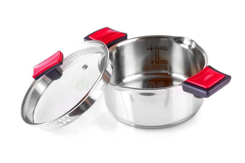 Open Stainless Steel Cooking Pot Isolated on White with Clipping Path ...