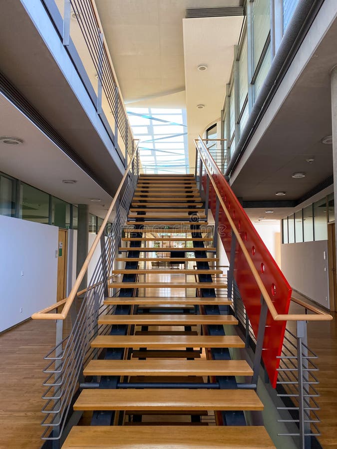 Staircase in the Office Building with Awnings in Front of the Glass ...