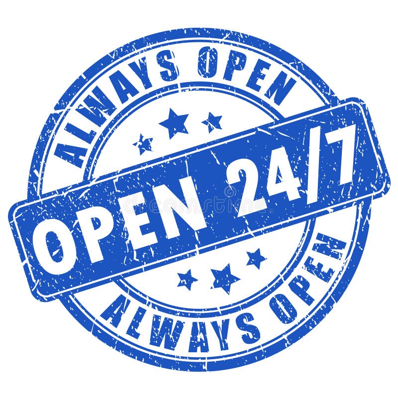 Open 24 7 stamp stock vector. Illustration of insignia - 120846260