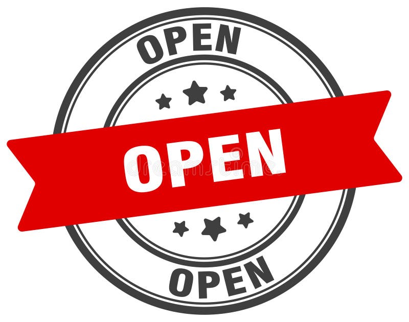 Open Stamp. Open Label on Transparent Background. Round Sign Stock ...