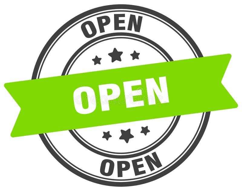 Open Stamp. Open Label on Transparent Background. Round Sign Stock ...