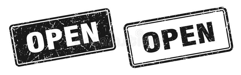 Open Stamp Set. Open Square Grunge Sign Stock Vector - Illustration of ...