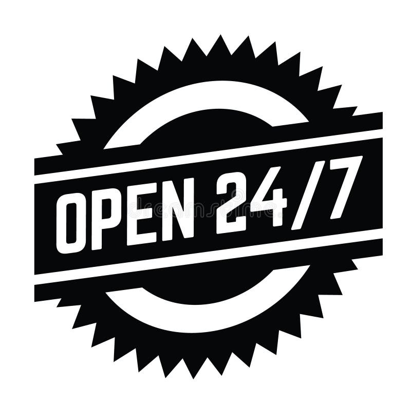 Open 24-7 stamp on white stock vector. Illustration of retail - 124382811