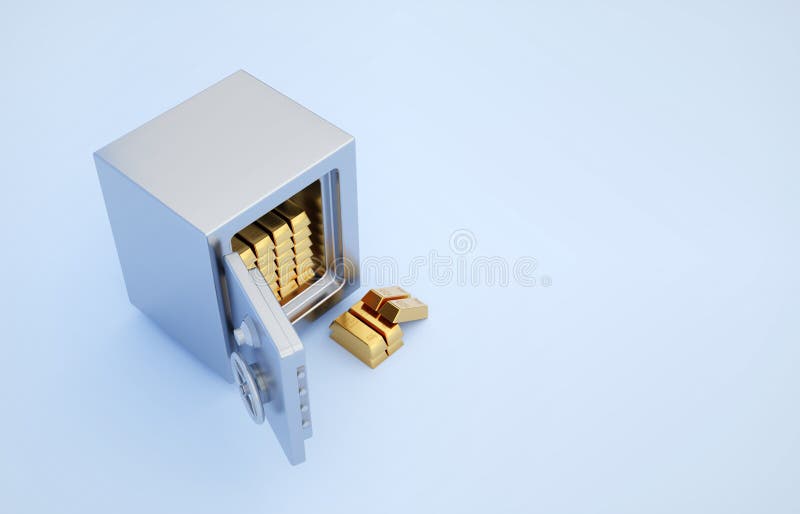 Open Steel Safe with Gold Bars on Blue Background Stock Illustration ...