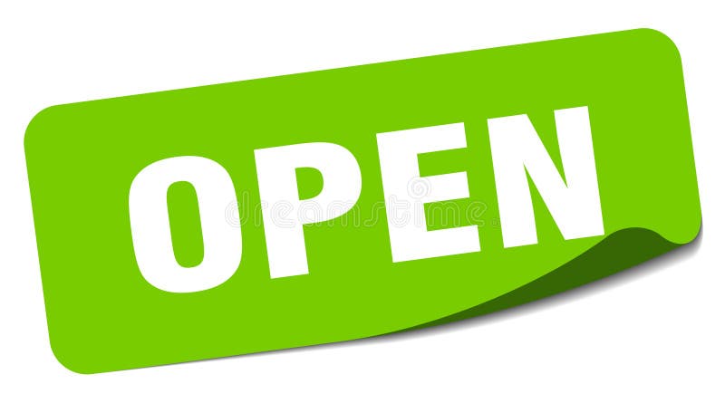 Open sticker. open label stock vector. Illustration of open - 375161484