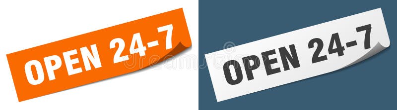 Open 24 7 Sticker. Open 24 7 Sign Set Stock Vector - Illustration of ...