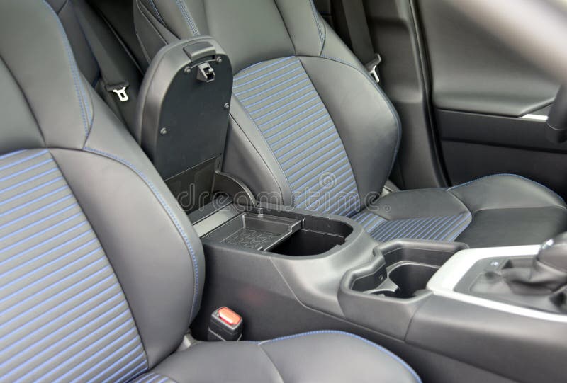 Open Storage Box between Front Car Seats Stock Photo - Image of radio ...