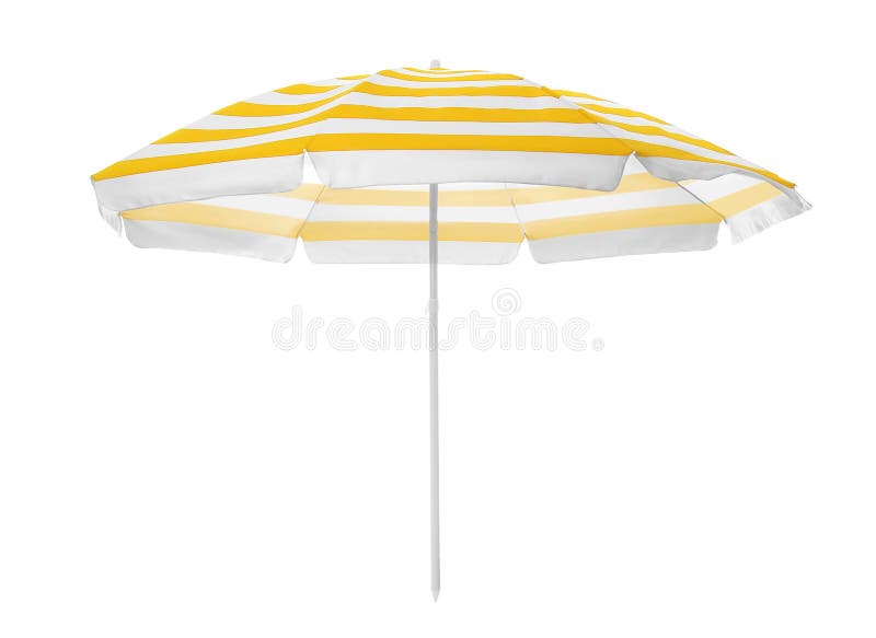 Open Striped Beach Umbrella Isolated on White Stock Image - Image of ...