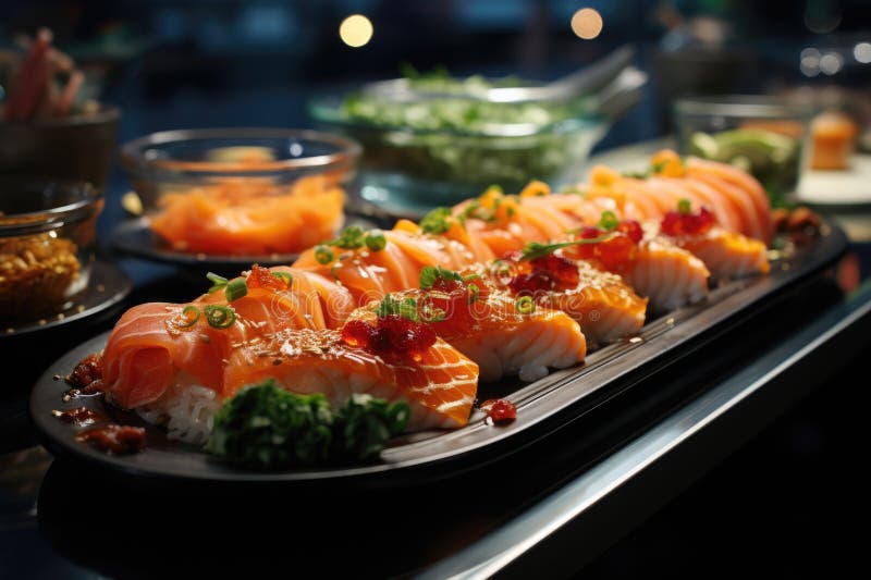 Open -style Sushi Dish in a Modern, Glass Wall Sushi Bar., Generative ...