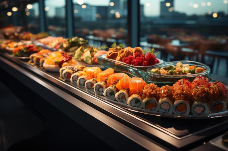 Open -style Sushi Dish in a Modern, Glass Wall Sushi Bar., Generative ...