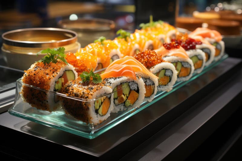 Open -style Sushi Dish in a Modern, Glass Wall Sushi Bar., Generative ...