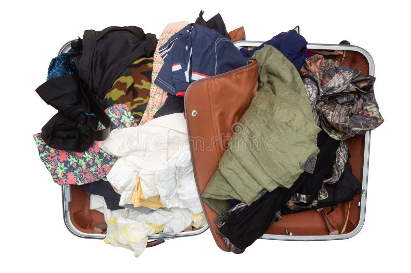 Open Suitcase with Belongings and Clothes Isolated on White Background ...