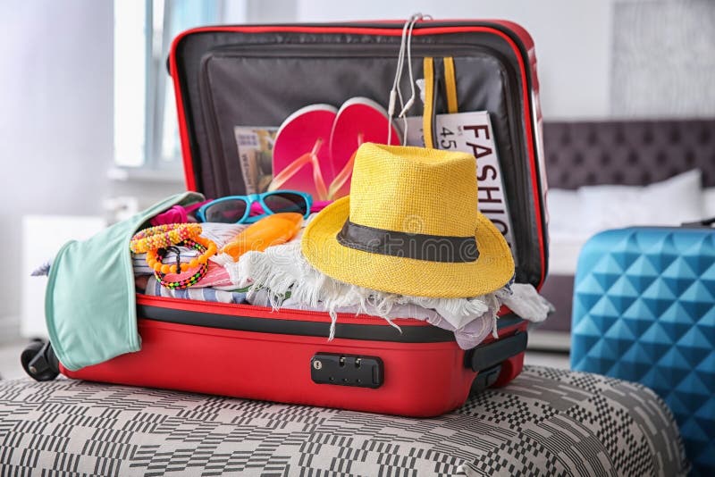 Open Suitcase with Different Clothes and Accessories Stock Image ...