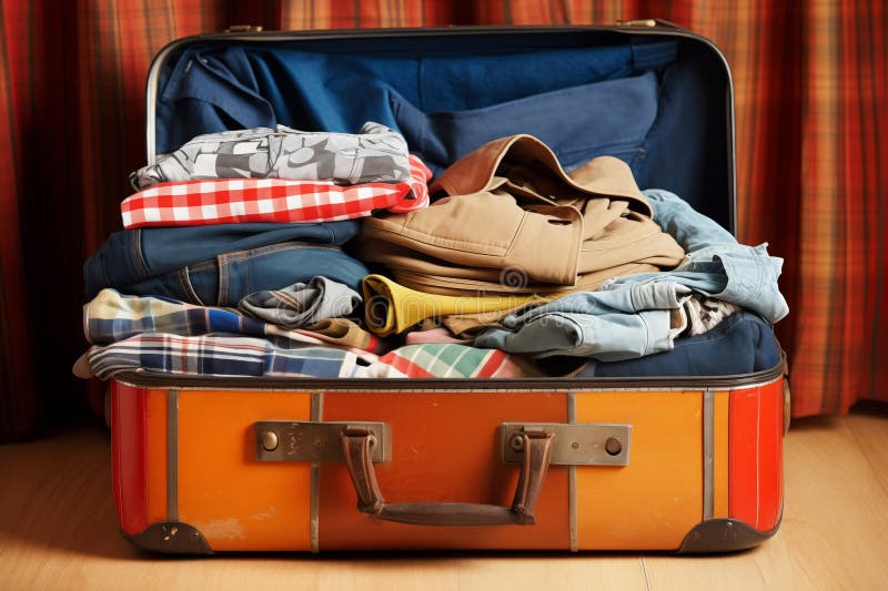 Open Suitcase Overflowing Different Clothes. Generative AI Stock Image ...