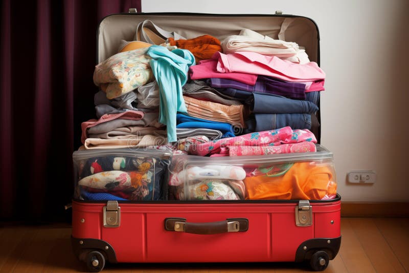Open Suitcase Overflowing Different Clothes. Generative AI Stock ...