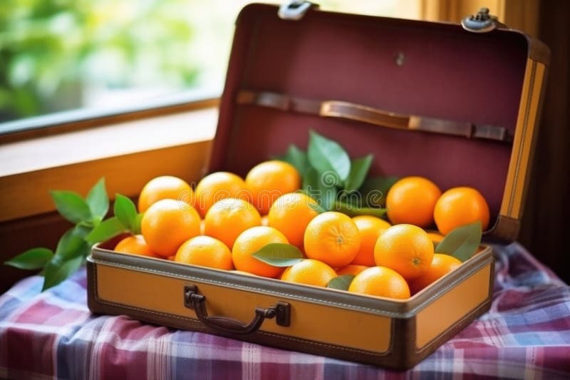 An Open Suitcase Packed with Fresh Oranges Stock Illustration ...